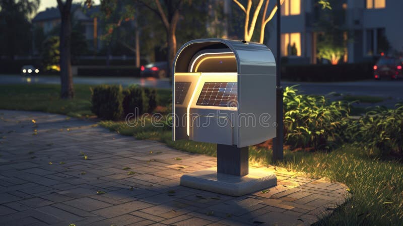 Modern Mailbox with Solar Panel at Dusk Stock Image - Image of ...