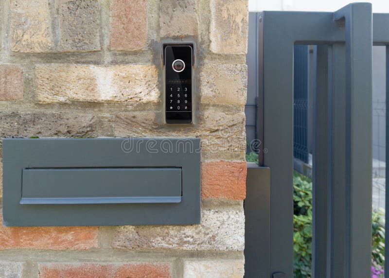 Modern Mailbox and Video Intercom on Brick Wall Stock Photo - Image of ...