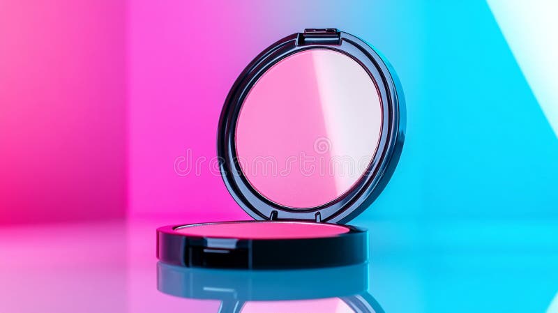 Modern Makeup Compact with Reflective Surface, Featuring Vibrant Pink ...