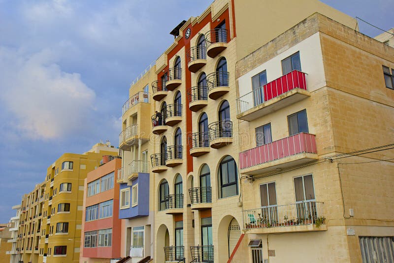 Modern Maltese Buildings and Balconies Stock Image - Image of balconies ...