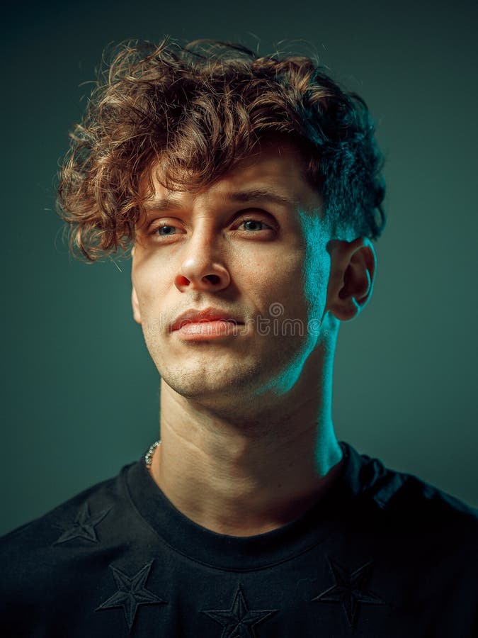 Modern Man Portrait in a Neon Light. Modern Haircut. Mysterious and ...