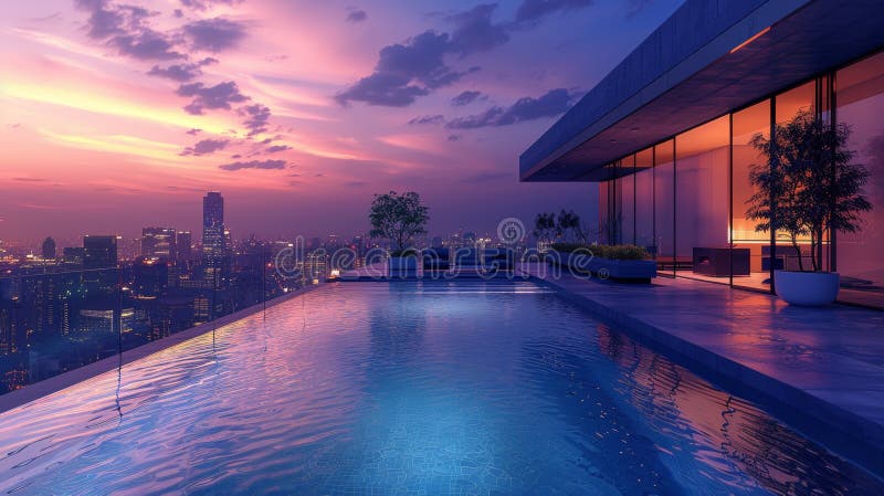 A Modern Mansion with Rooftop Infinity Pool and City Skyline View ...
