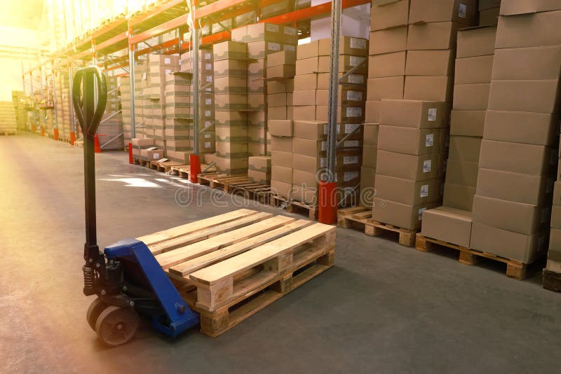 Modern Manual Forklift with Wooden Pallets in Warehouse Stock Image ...