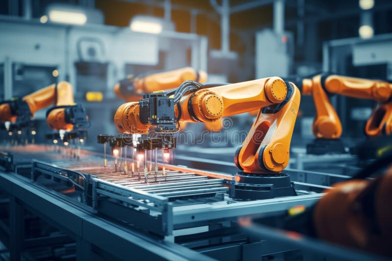 In a Modern Manufacturing Facility, Automated Industrial Robots are ...
