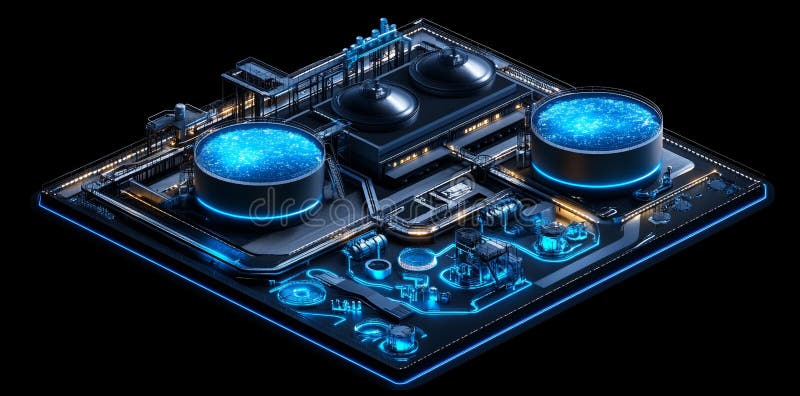 A Modern Manufacturing Facility is Depicted at Night through Digital ...