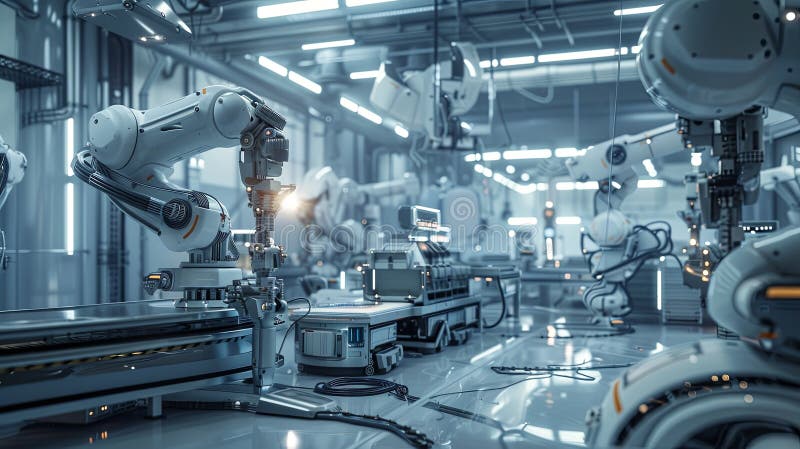 A Modern Manufacturing Plant Featuring Advanced Robotic Arms and ...