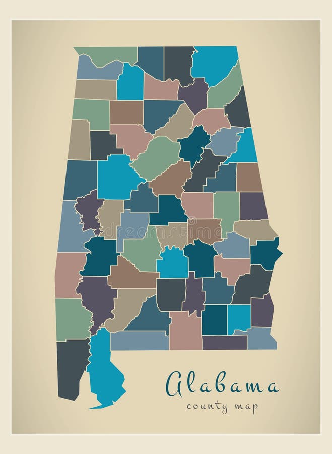 Modern Map - Alabama Coloured County Map USA Stock Illustration ...