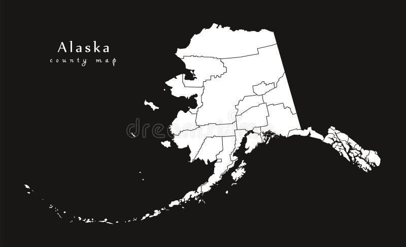 Modern Map - Alaska Black County Map USA Illustration Stock ...