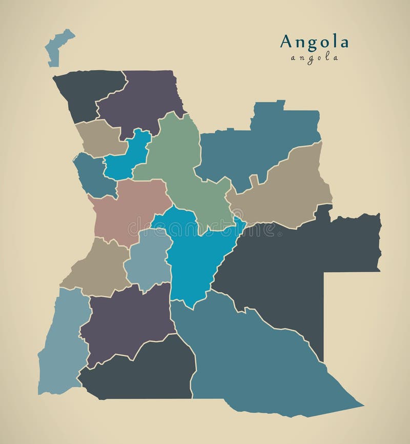 Modern Map - Angola with Provinces Colored AO Stock Illustration ...