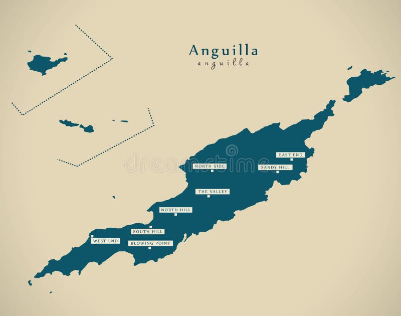 Modern Map - Anguilla with Cities AI Stock Illustration - Illustration ...