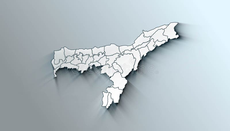 Minimalist 3D Map of Assam a Districts of India with Borders Stock ...