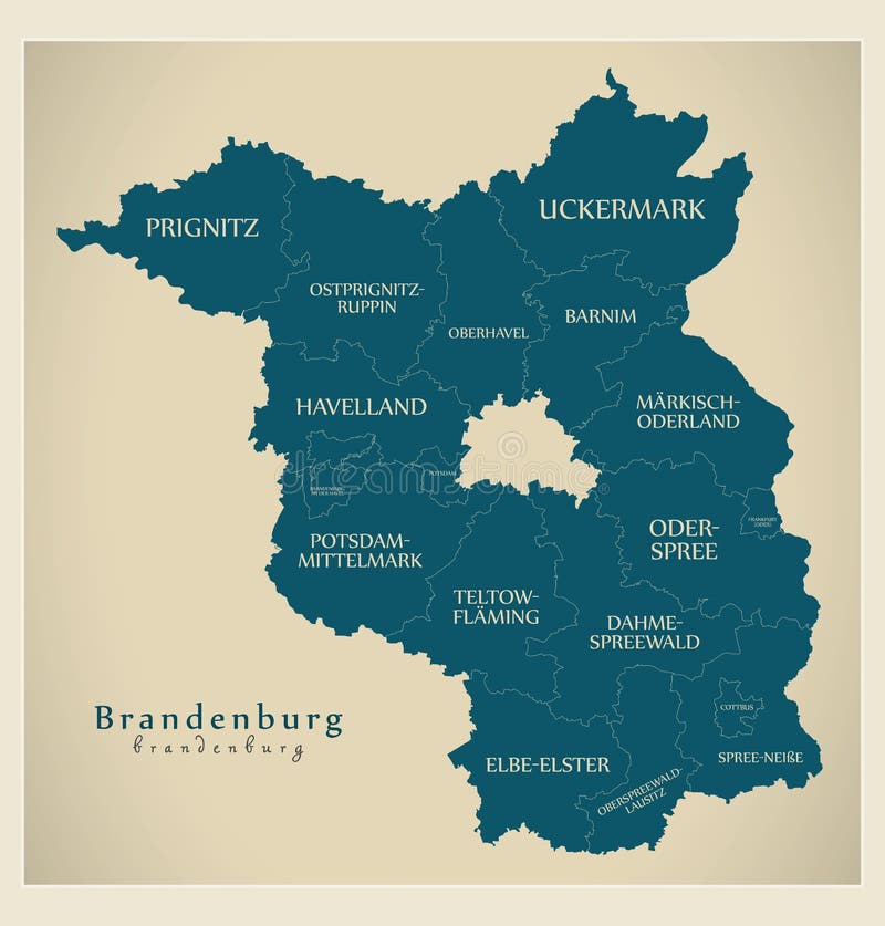 Modern Map - Brandenburg Map of Germany with Counties and Labels Stock ...