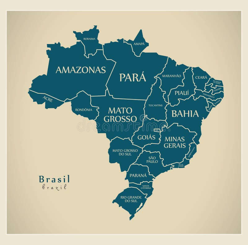 Modern Map - Brazil with Districts and Labels BR Stock Vector ...