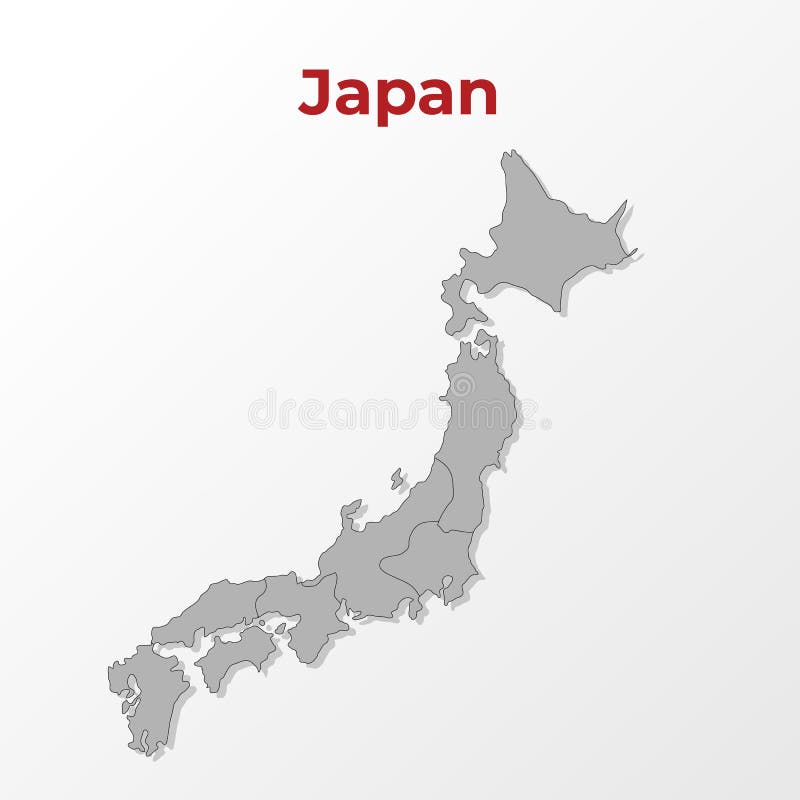 A Modern Map of Japan with a Division into Regions, on a Gray ...