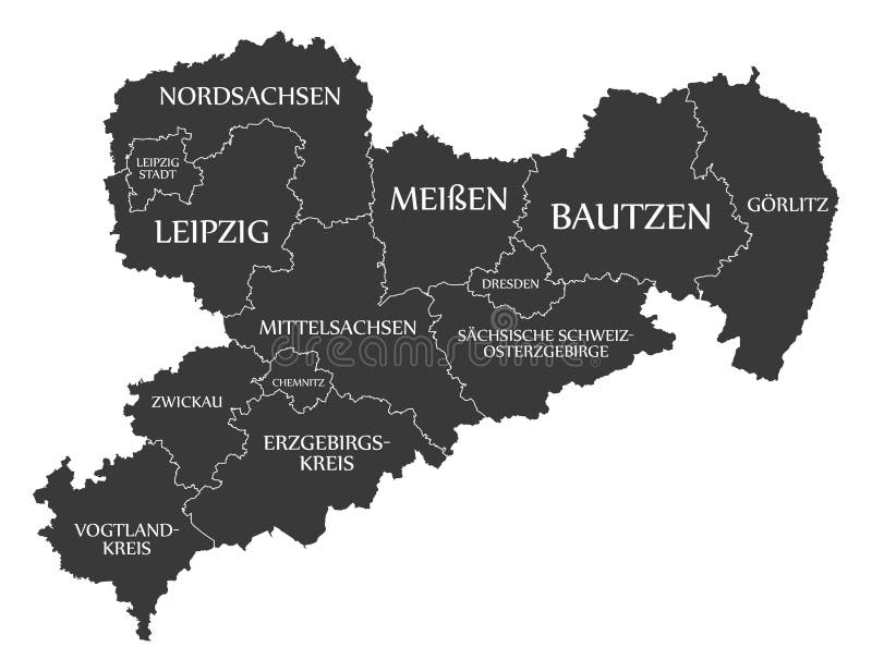 Modern Map - Saxony Map of Germany with Counties Gray Stock ...