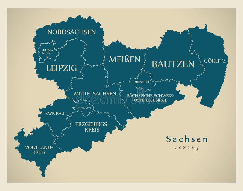Modern Map - Saxony Map of Germany with Counties Gray Stock ...