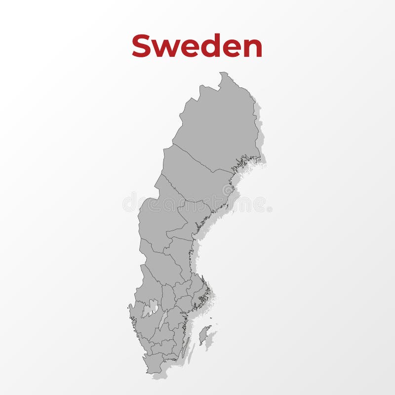 A Modern Map of Sweden with a Division into Regions, on a Gray ...