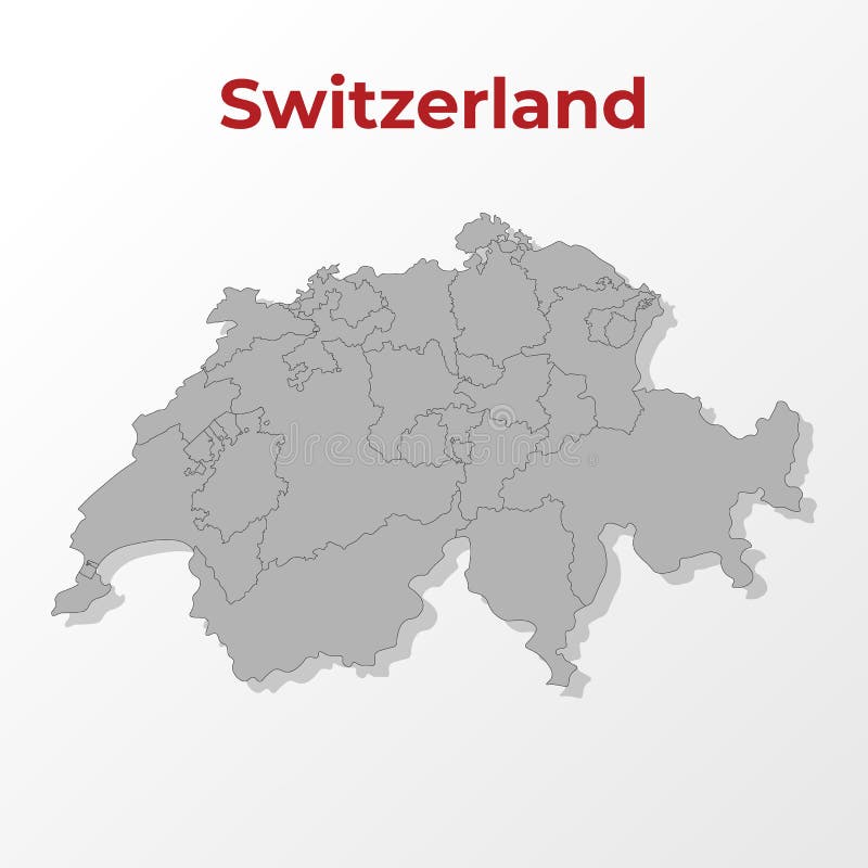 A Modern Map of Switzerland with a Division into Regions, on a Gray ...