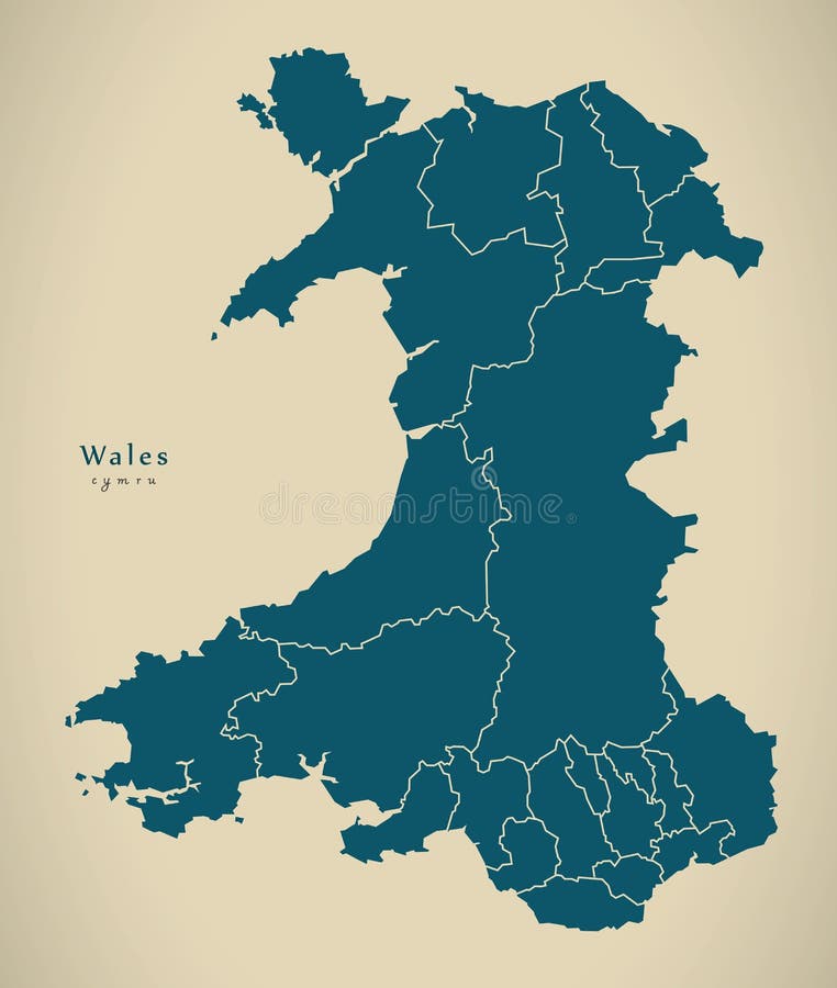 Modern Map - Wales with Regions UK Stock Illustration - Illustration of ...