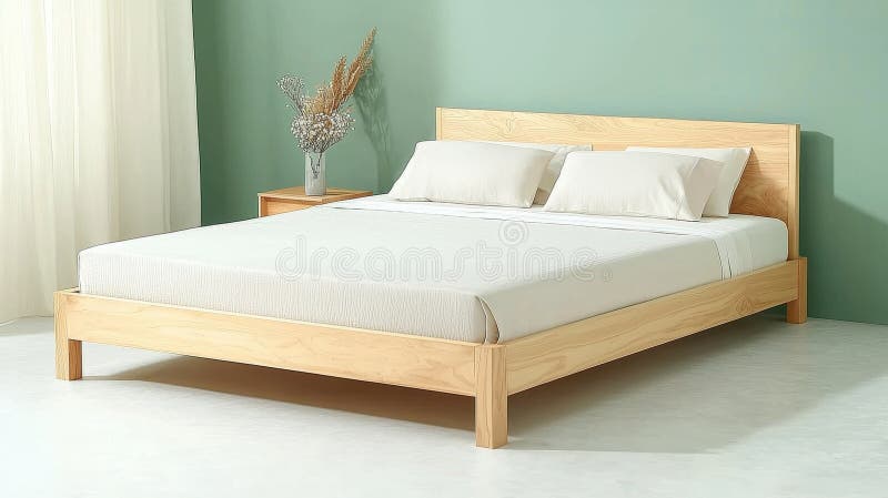Modern Maple Bed Frame in Light Bedroom Setting Stock Illustration ...