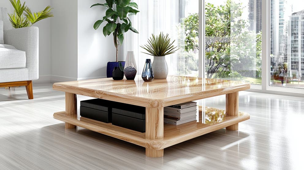 Modern Maple Coffee Table with Hidden Storage Stock Illustration ...