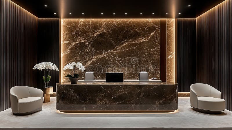 Modern Marble Reception Desk Dark Luxury Lobby Stock Photos - Free ...