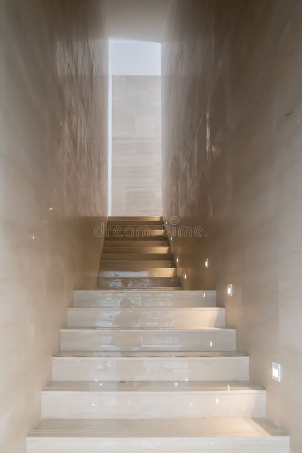 Modern Marble Staircase with Subtle Lighting. Stock Photo - Image of ...