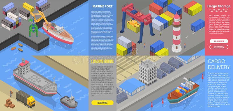 Modern Marine Port Banner Set, Isometric Style Stock Vector ...