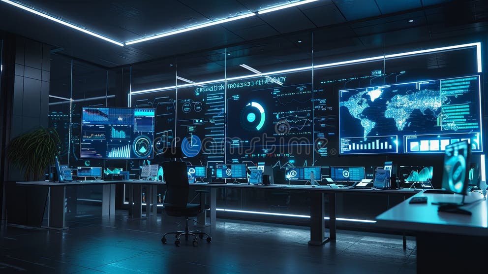 A Modern Marketers Office with Large Screens Displaying AI Algorithms Analyzing User Behavior ...
