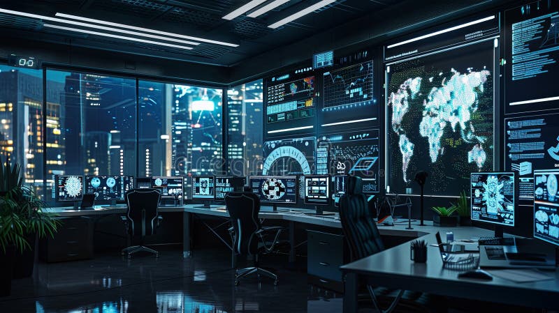 A Modern Marketers Office With Screens Displaying Ai Algorithms Analyzing User Behavior And