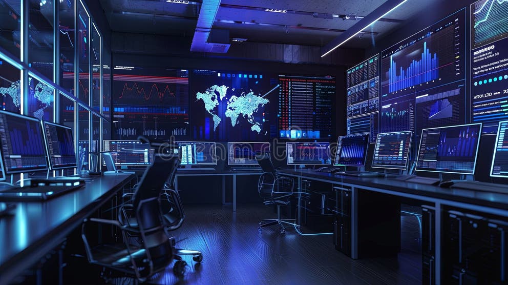 A Modern Marketing Office with Computer Screens Displaying AI Algorithms Analyzing User Behavior ...