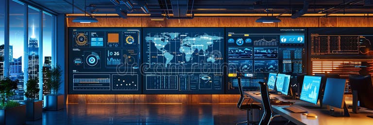 A Modern Marketing Office with Screens Displaying AI Algorithms Analyzing User Behavior and ...