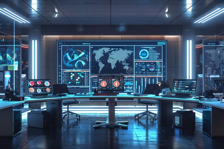 A Modern Marketing Office Showcasing Screens Displaying AI Algorithms ...