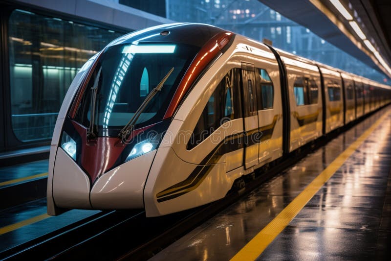 Modern Marvel Sleek Train Glides through Subway Station, Efficient ...