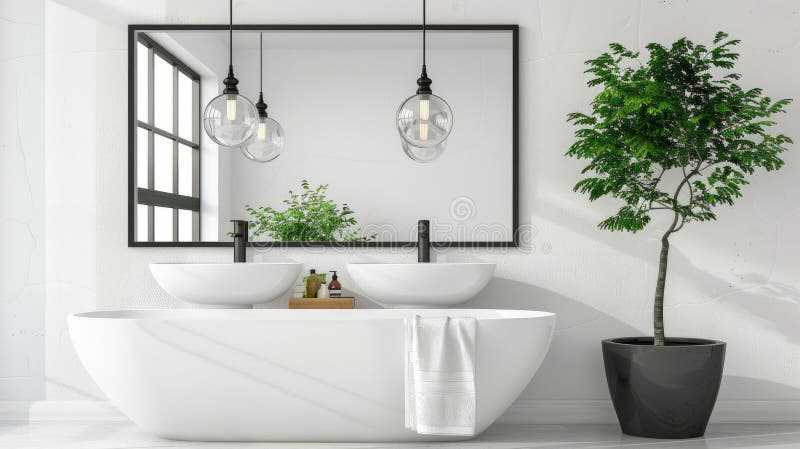 Modern Master Bathroom Adorned with an Elegant Black Metal Rectangular ...