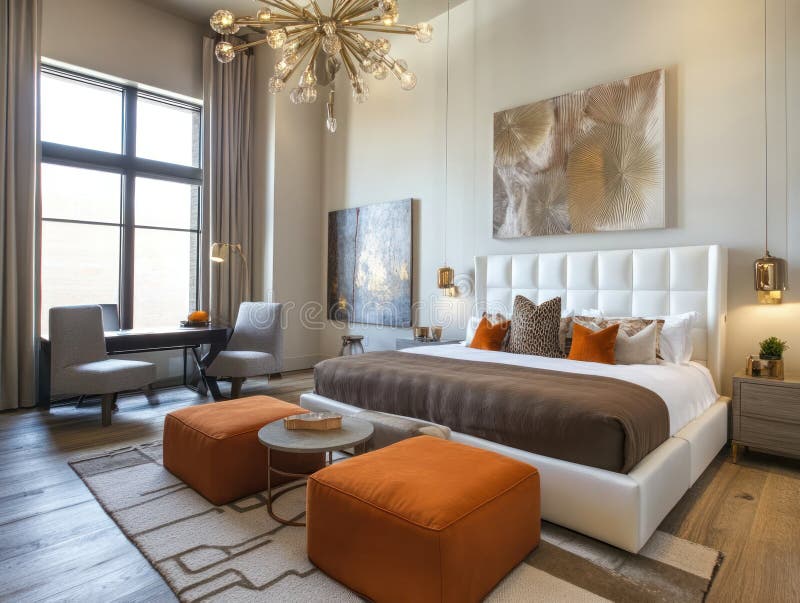 Modern Master Bedroom Interior Design with Elegant Decor Stock ...