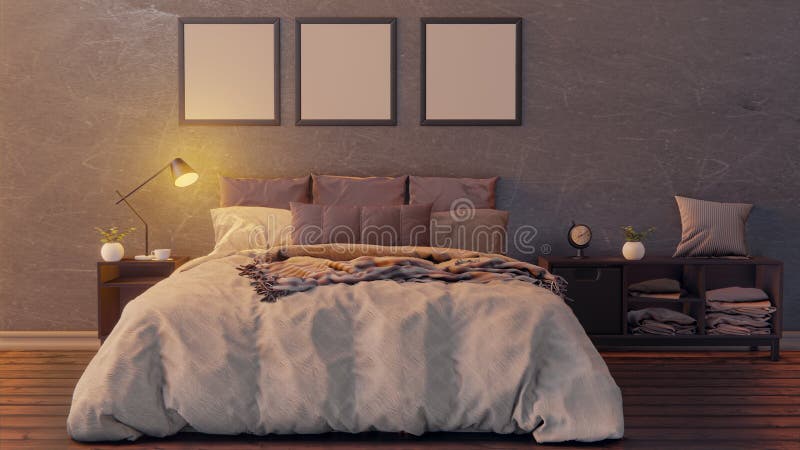 Modern Master Bedroom Interior with Picture of Shipwreck on the Wall ...