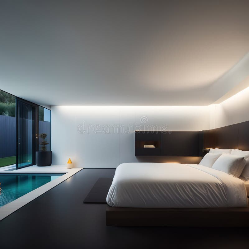 Modern Master Room Design in White Color with Small Pool Outdoor Stock ...
