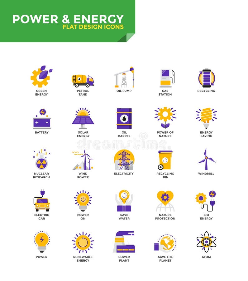 Energy Power Flat Icons Set of Solar Panels Wind Stock Vector ...