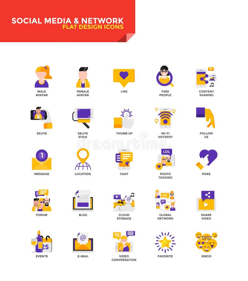 Modern Material Flat Design Icons - Social Media and Network Stock ...