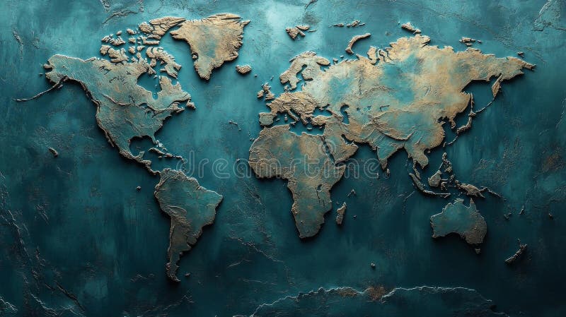 Modern Matte Concrete World Map on Soft Blue Gradient Stock ...