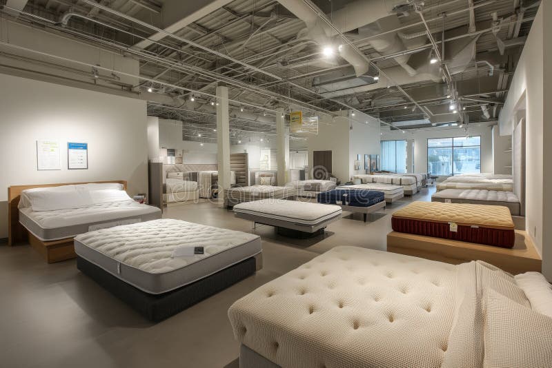 Modern Mattress Showroom Interior Design with Various Beds Stock ...