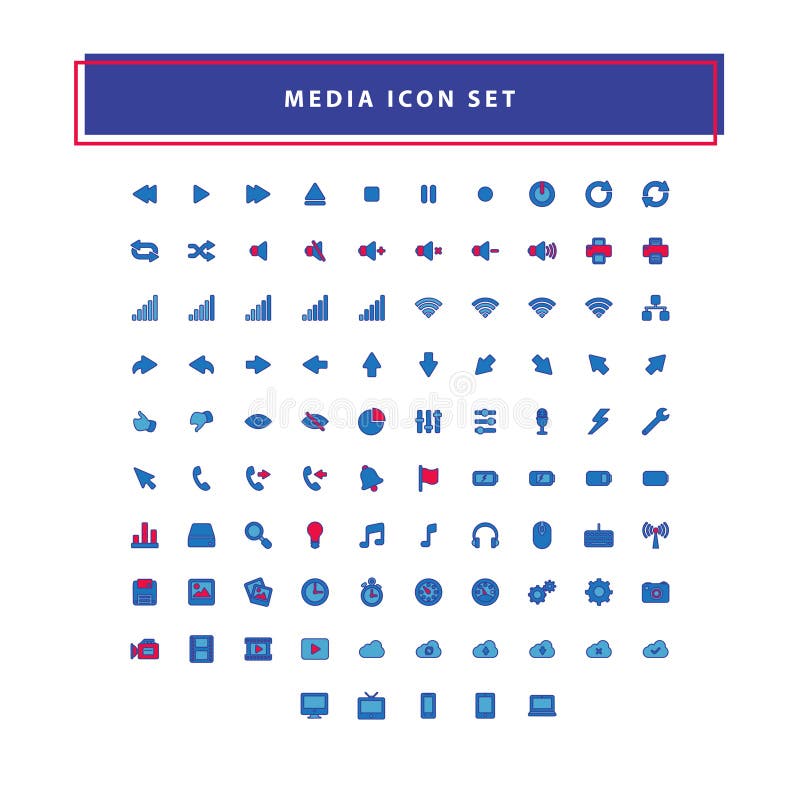 Modern Media Collection Icon Set with Filled Outline Style Design Stock ...