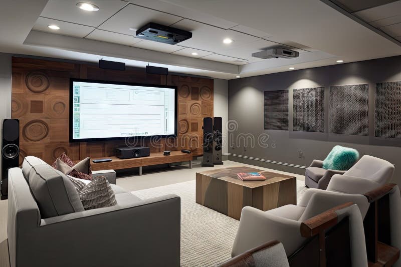 Modern Media Room, Featuring Large-screen Tv and Wall-mounted Speakers ...
