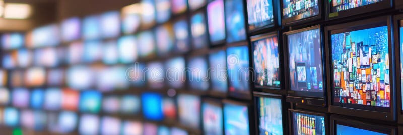 Modern Media Wall Digital Screens Displaying Vibrant Content ...