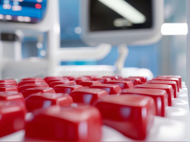 Modern Medical Keyboard with Red Button and Computer Stock Illustration ...