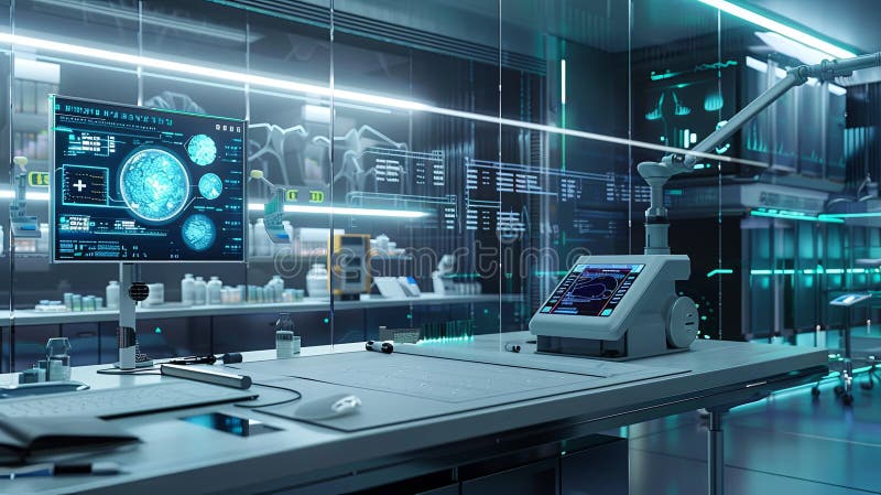 A Modern Medical Laboratory with Advanced Equipment and a Large Screen ...