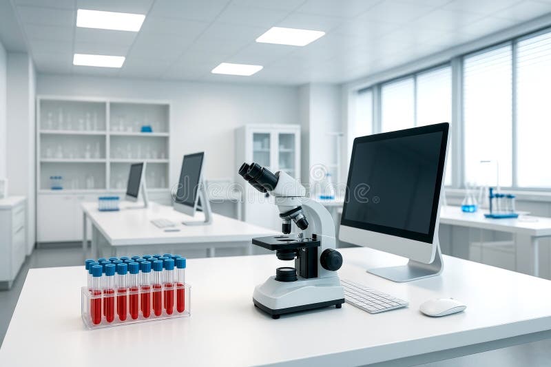 Modern Medical Laboratory Interior with Microscope and Test Tubes Stock ...