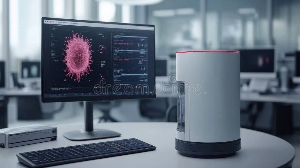 Modern Medical Laboratory Setup with Virus Visualization on Computer ...