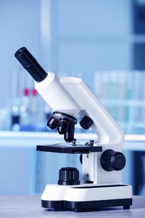 Modern Medical Microscope on Gray Table in Laboratory Stock Photo ...